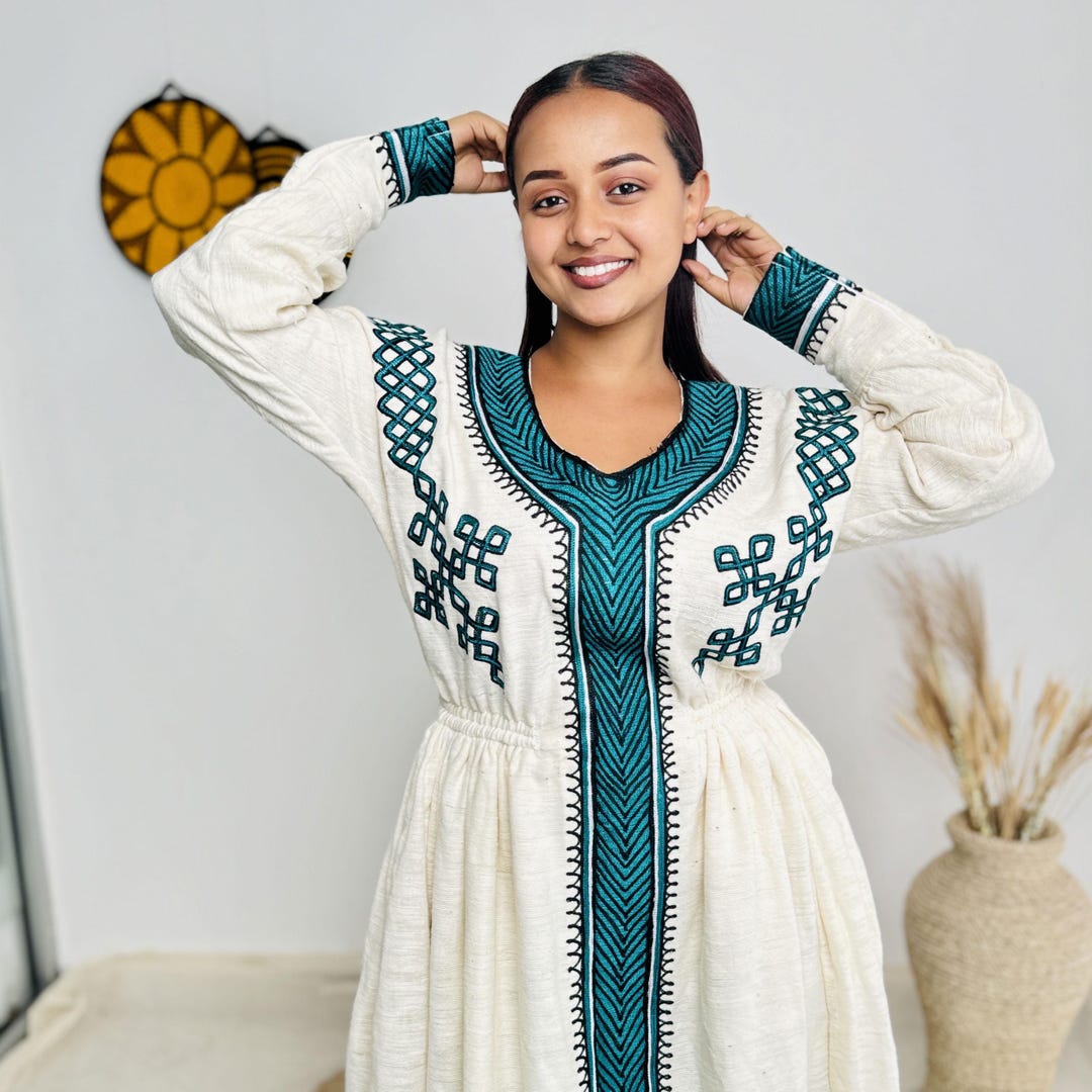 Gorgeous Green Ethiopian Dress With Intricate Patterns Chic Cultural ...