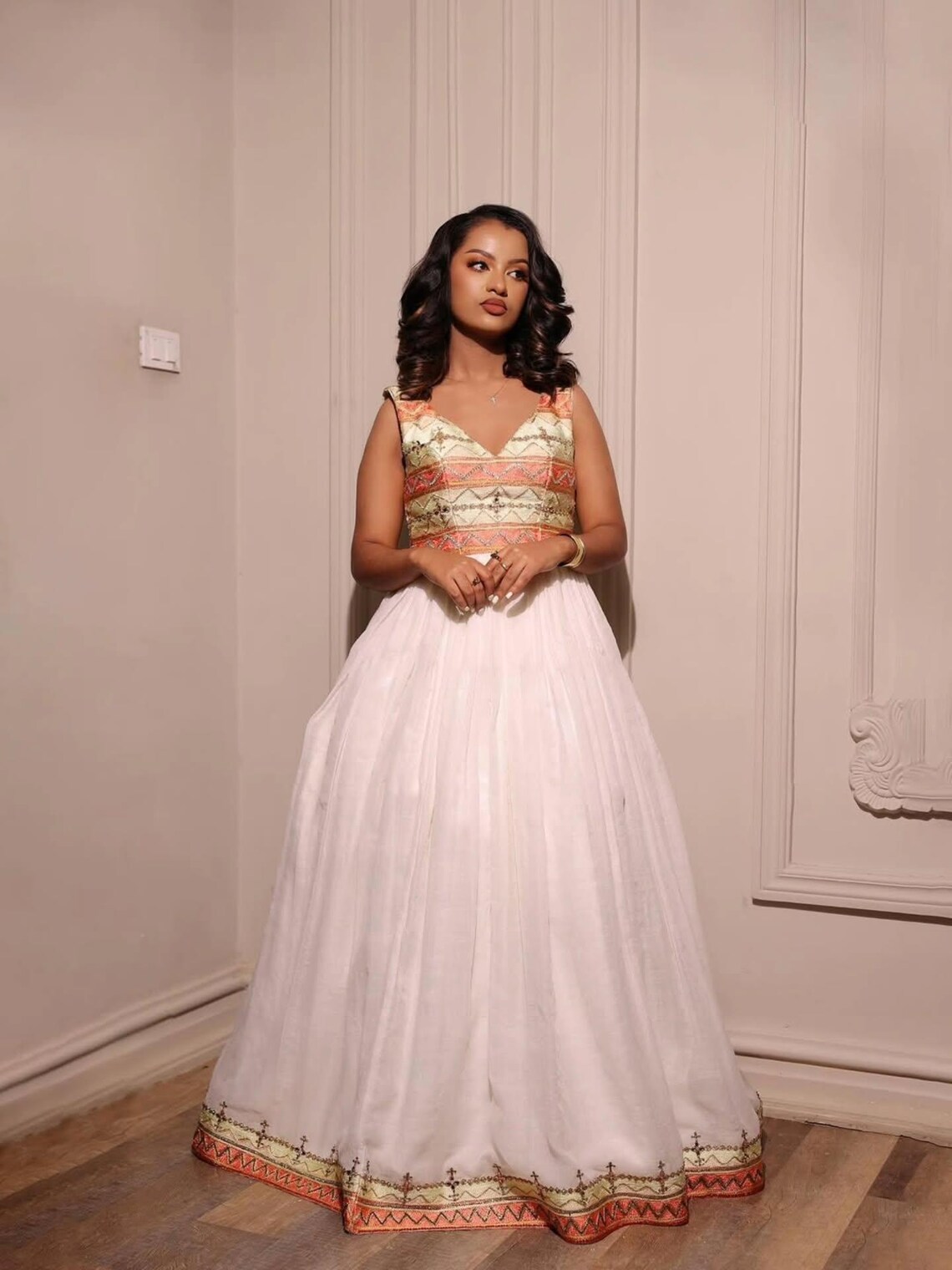 Kisanet White and Gold Habesha Kemis | Traditional Ethiopian Dress ...