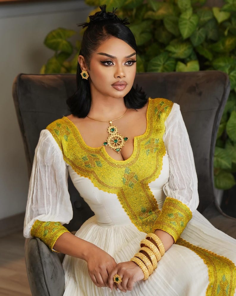 Lewam Ethiopian Traditional Dress | Habesha Kemis for Women | White and ...