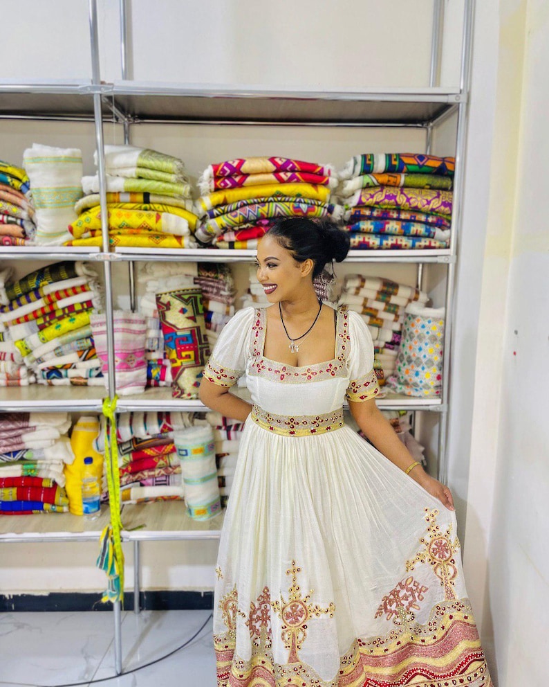 Filo Cross Pattern Habesha Dress | Ethiopian Traditional Clothing ...