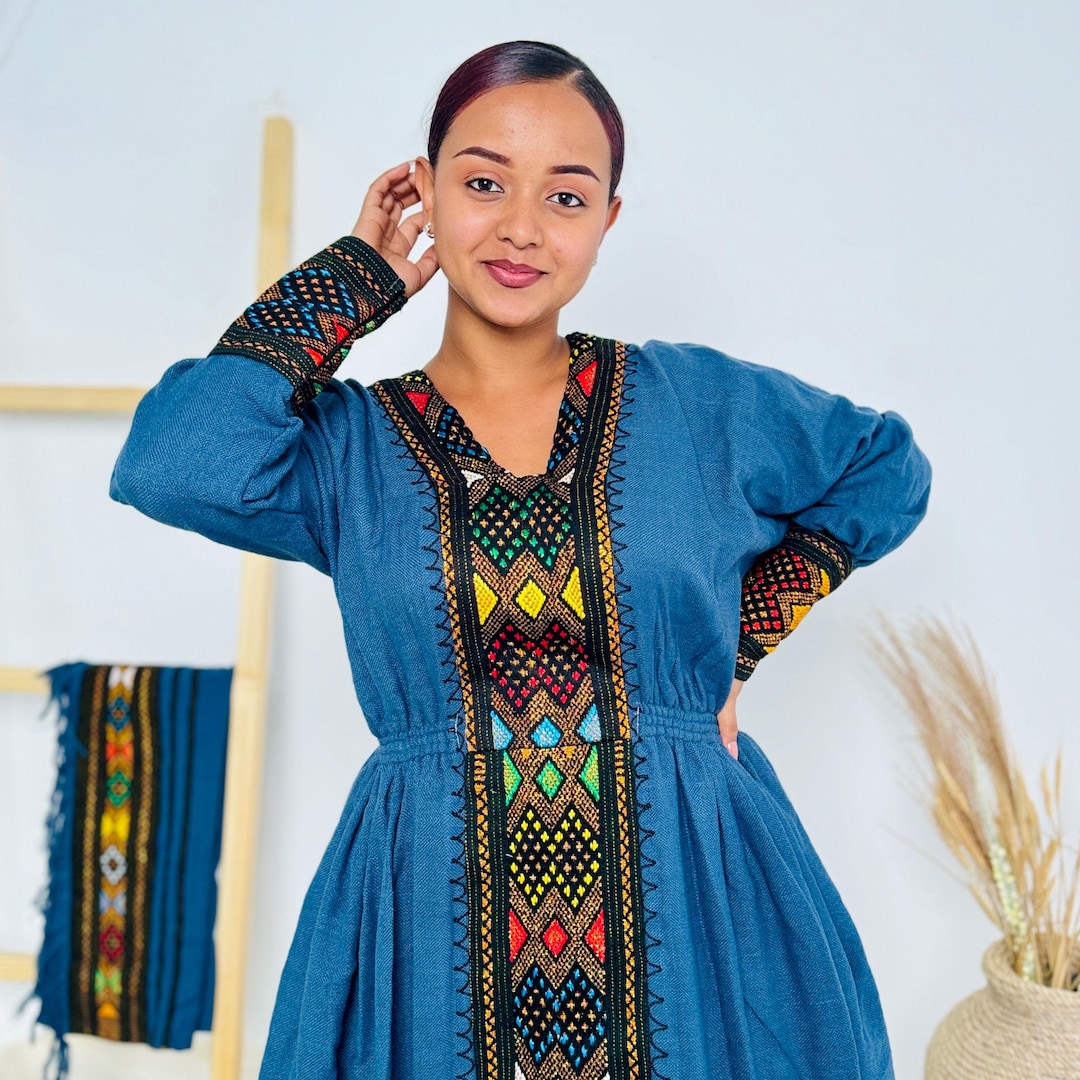 Dark Blue Raya Cultural Dress Habesha Kemis Hab48 - Etsy