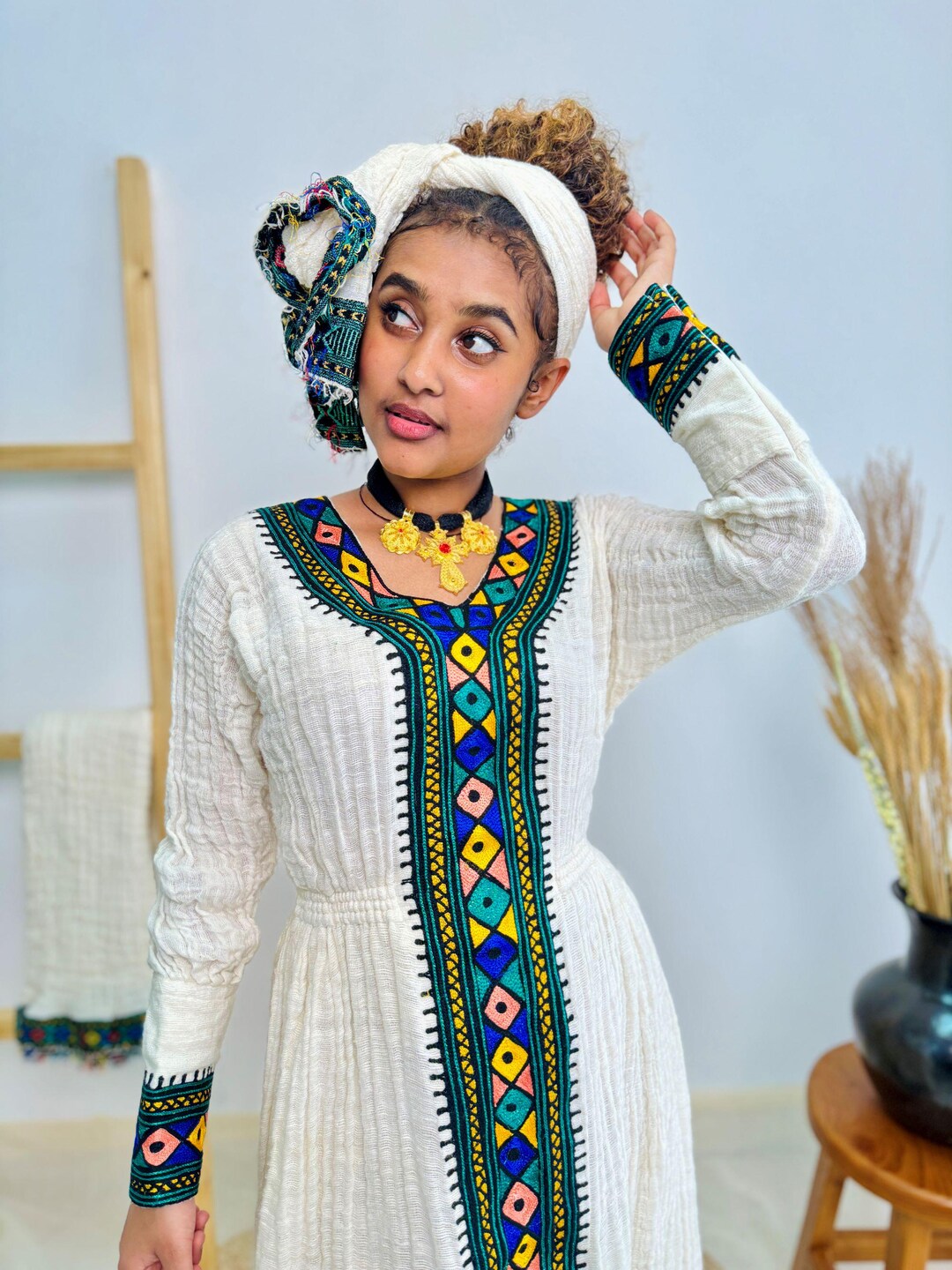 Ethiopian Habesha Kemis | Long Sleeve | Handwoven Cotton | Diamond ...