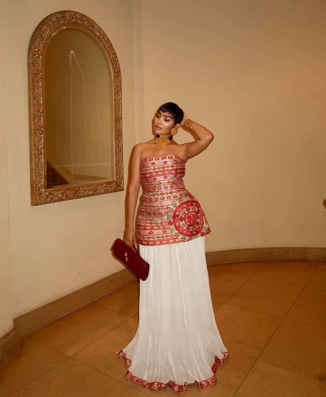 Tinsae Strapless Ethiopian Habesha Dress | Red Tibeb Top With White ...