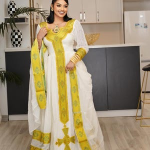 Lewam Ethiopian Traditional Dress | Habesha Kemis for Women | White and ...