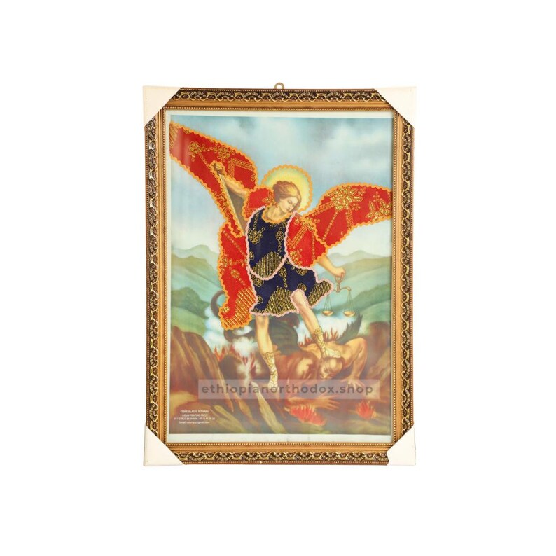ቅዱስ ሚካኤል Saint Michael Sparkling Hand Decorated Icon የተጌጠ ስዕለ አድኖ Kidus ...