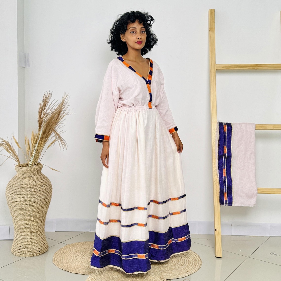 Modern Orange and Blue Oromo Dress With Elegant Design Chic Ethiopian ...