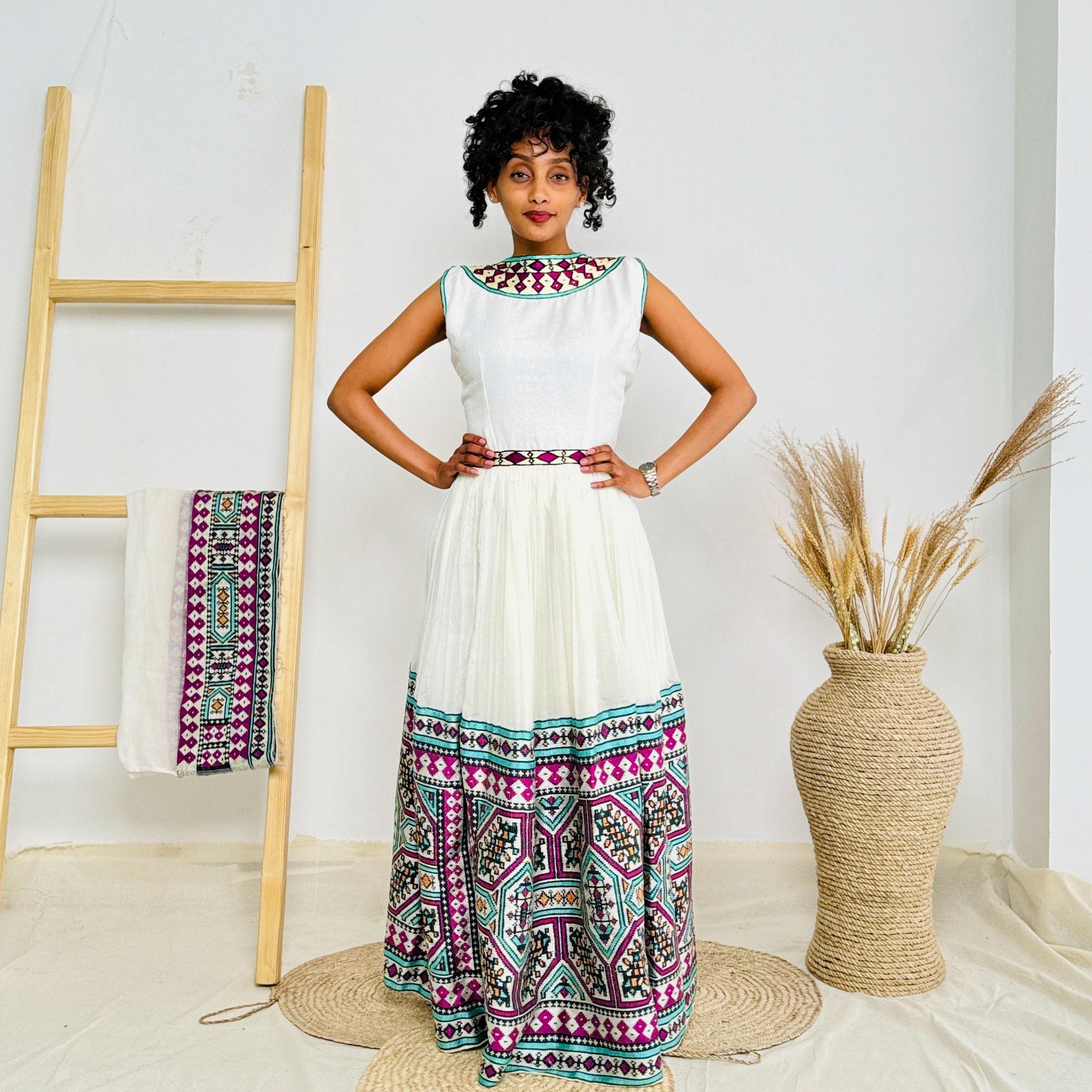 Vibrant Multicolor Habesha Dress Intricate Pattern Stylish Ethiopian ...