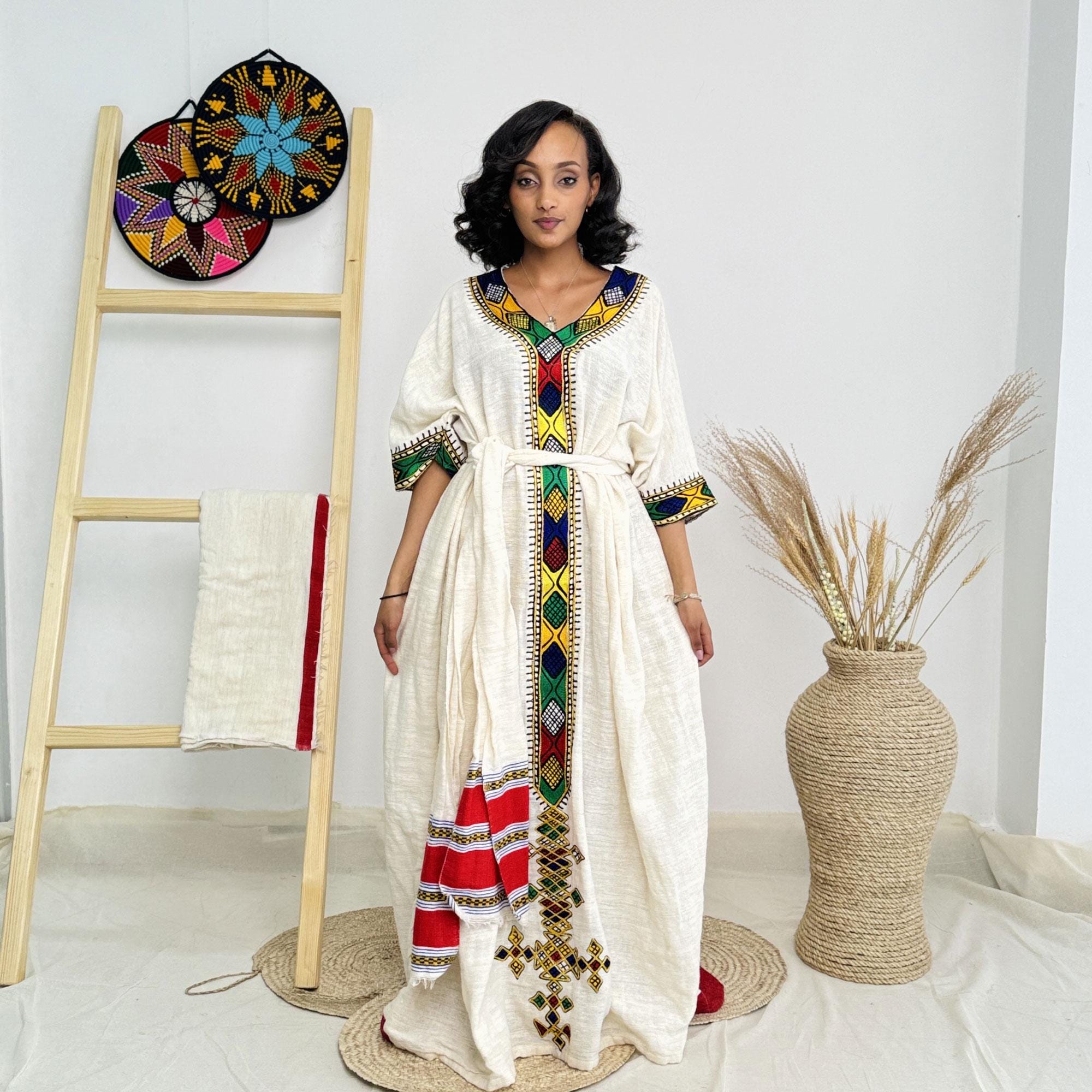 Free Size Ethiopian Dress With Vibrant Color Designs Chic Cultural ...