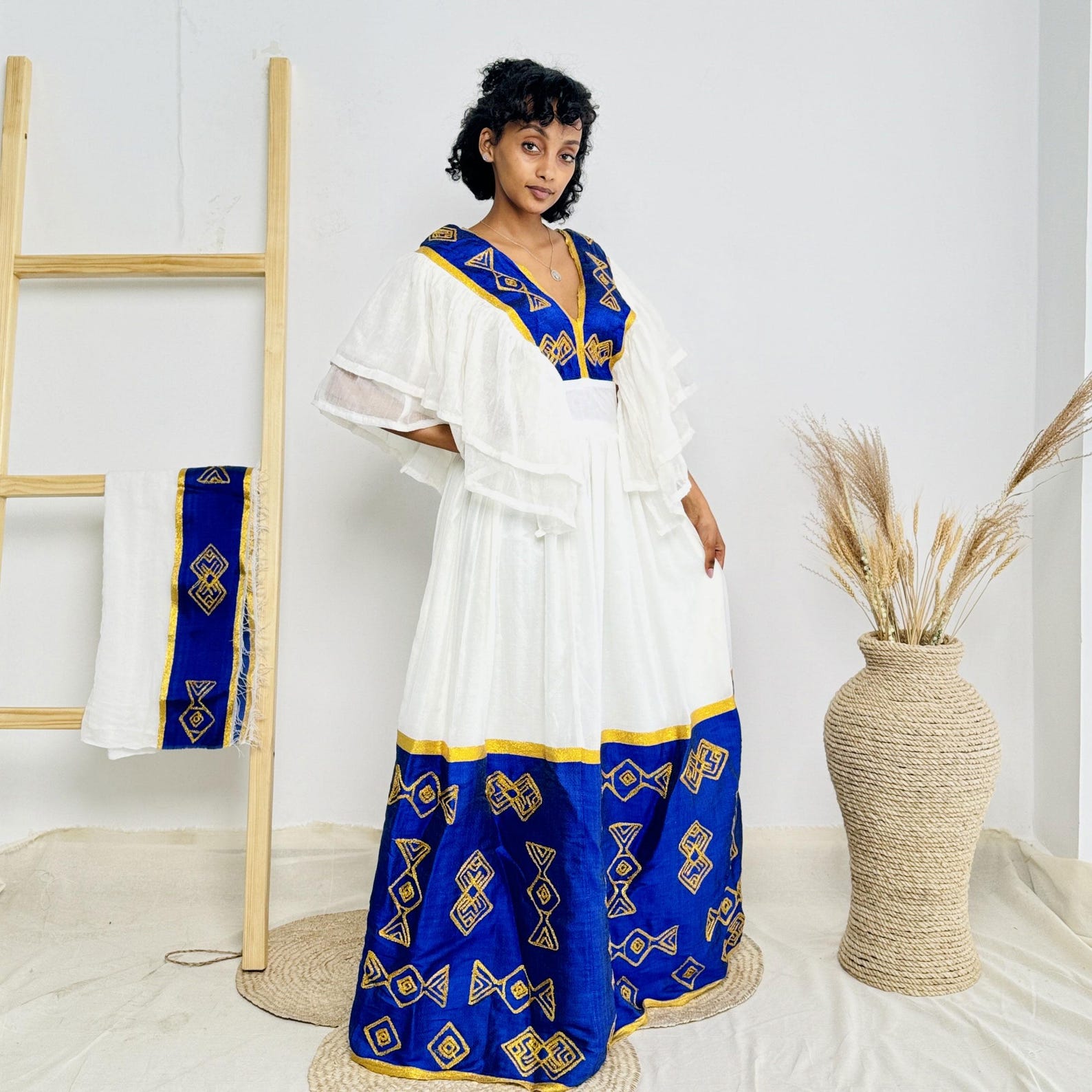Dark Blue Habesha Dress With Unique Patterns Stylish Ethiopian Dress ...