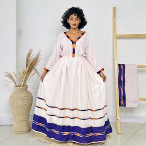 Modern Orange and Blue Oromo Dress With Elegant Design Chic Ethiopian ...