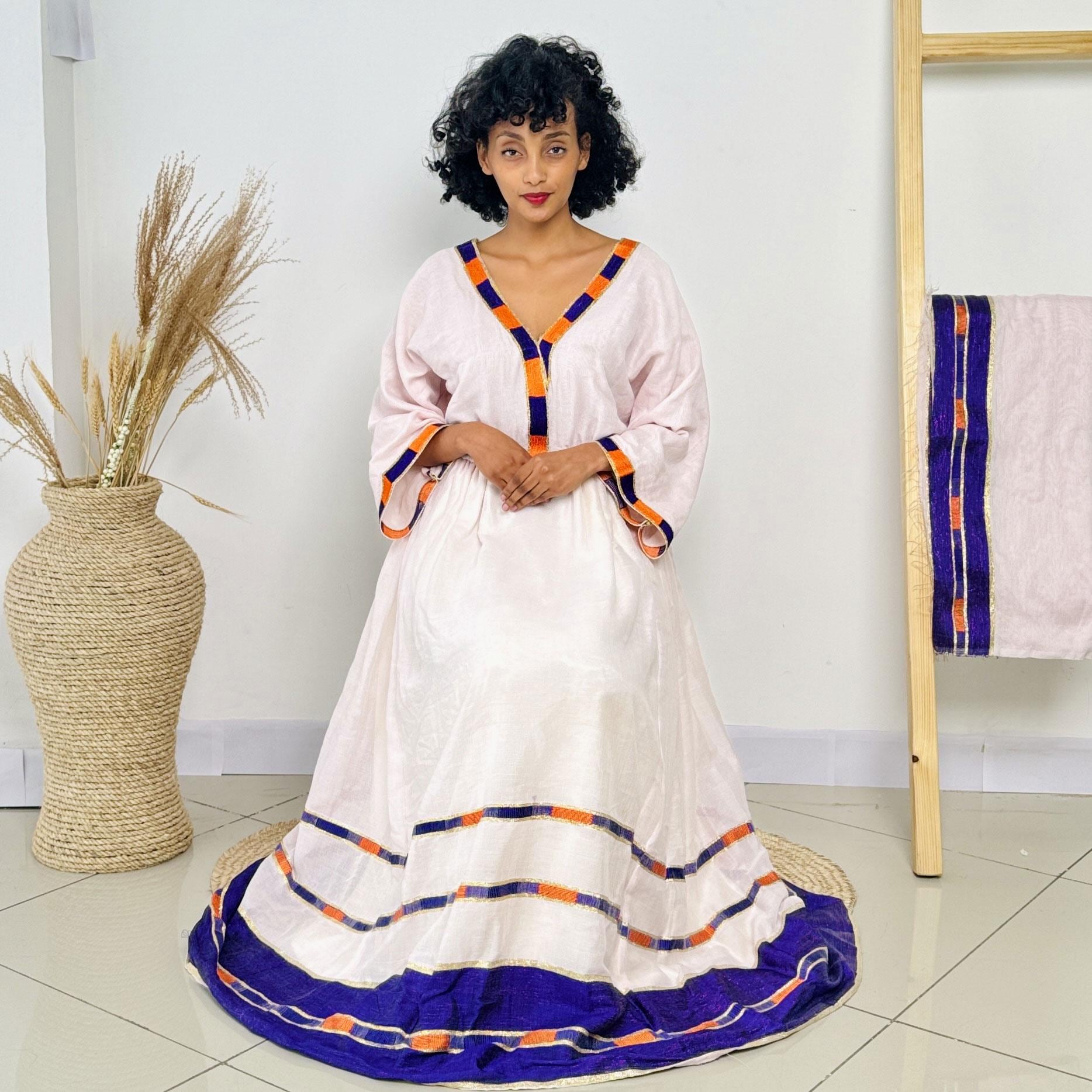 Modern Orange and Blue Oromo Dress With Elegant Design Chic Ethiopian ...