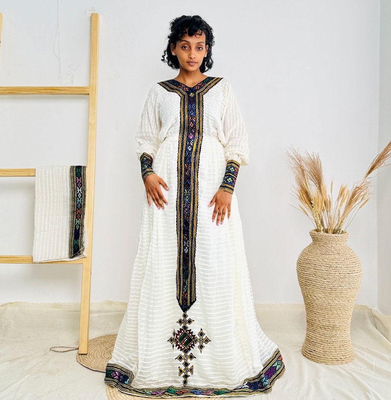 Habesha Dress Subtle Patterns Habesha Kemis Traditional Ethiopian Dress ...