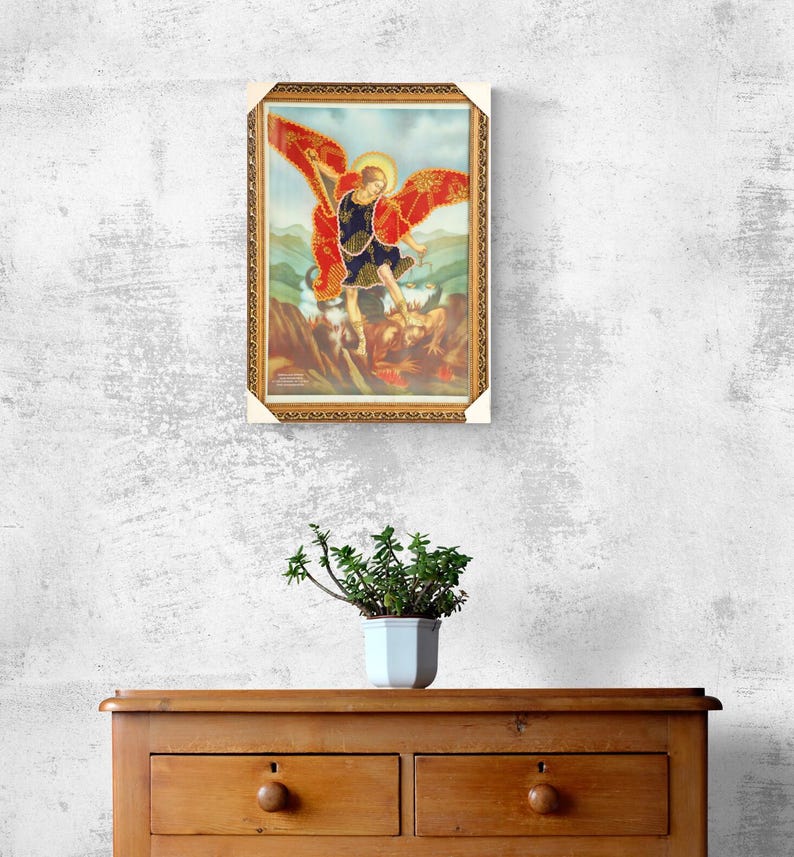 ቅዱስ ሚካኤል Saint Michael Sparkling Hand Decorated Icon የተጌጠ ስዕለ አድኖ Kidus ...