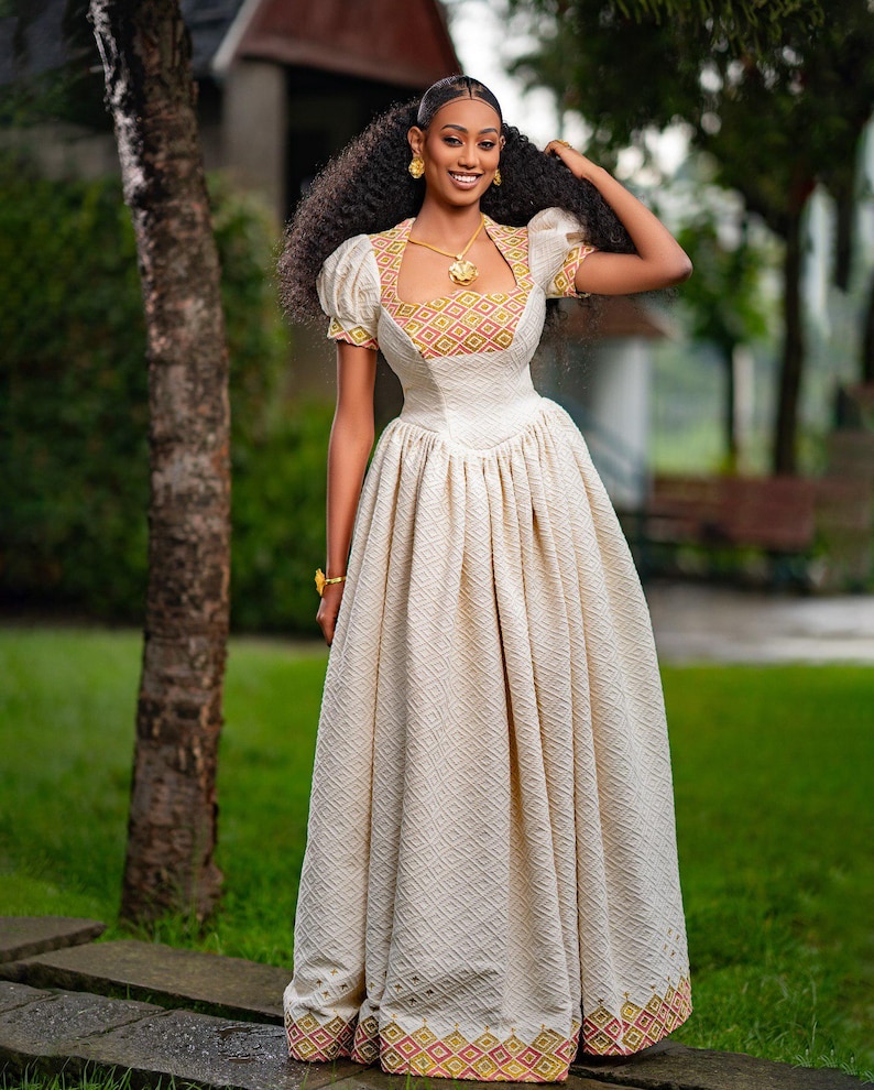 Edina Stunning Habesha Dress | Puffed Sleeves Ethiopian Clothing ...