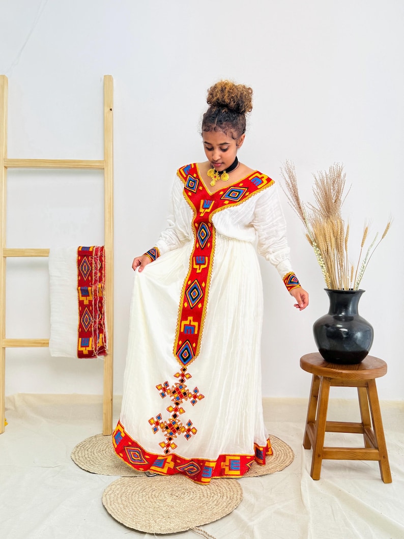 Gorgeous Red Habesha Dress With Exquisite Patterns Elegant Ethiopian ...