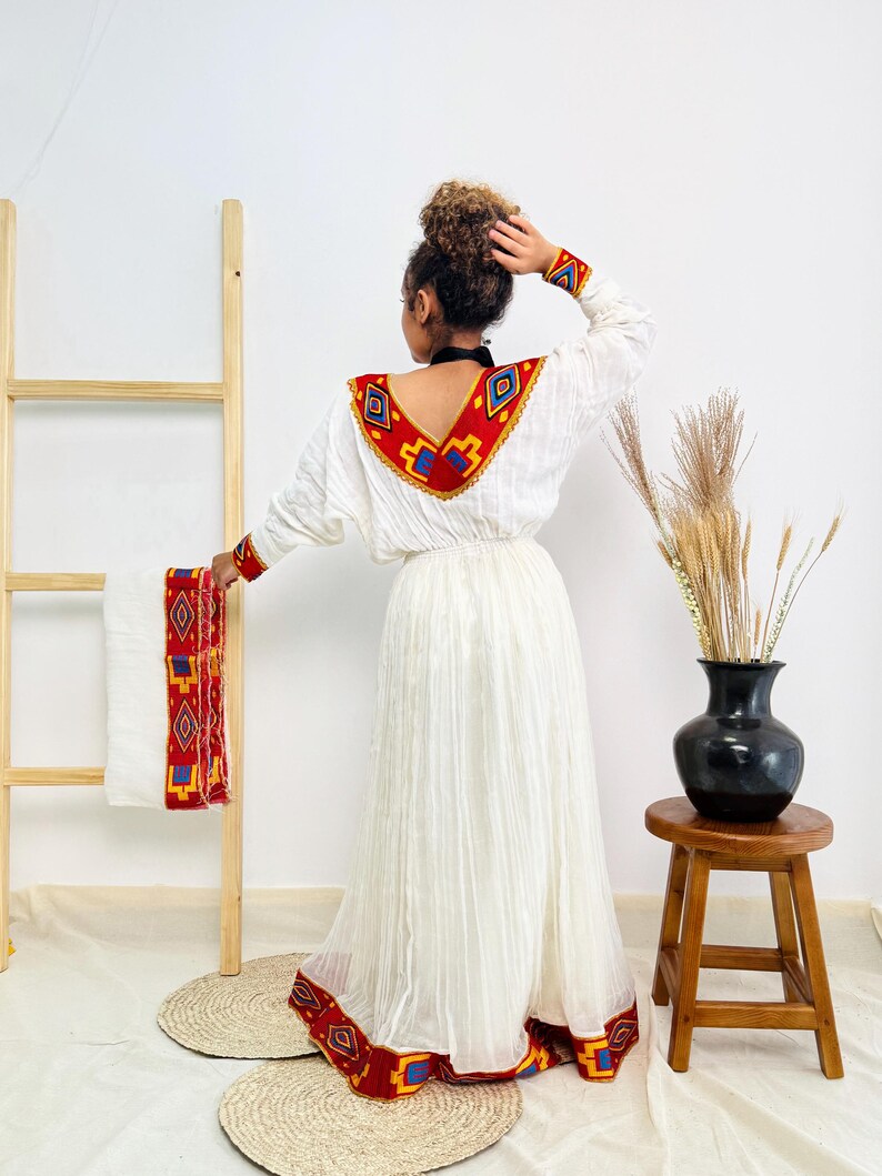 Gorgeous Red Habesha Dress With Exquisite Patterns Elegant Ethiopian ...
