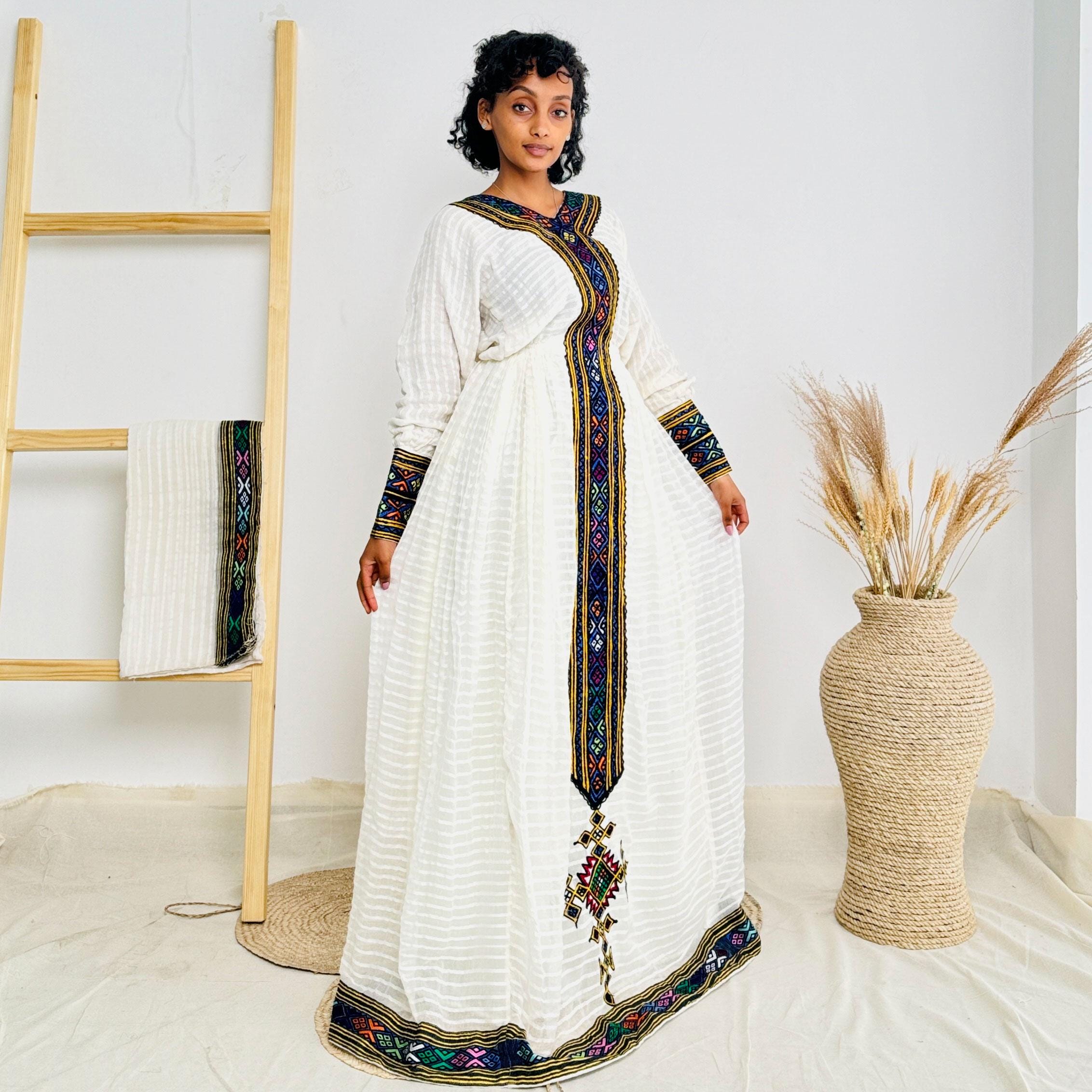 Habesha Dress Subtle Patterns Habesha Kemis Traditional Ethiopian Dress ...