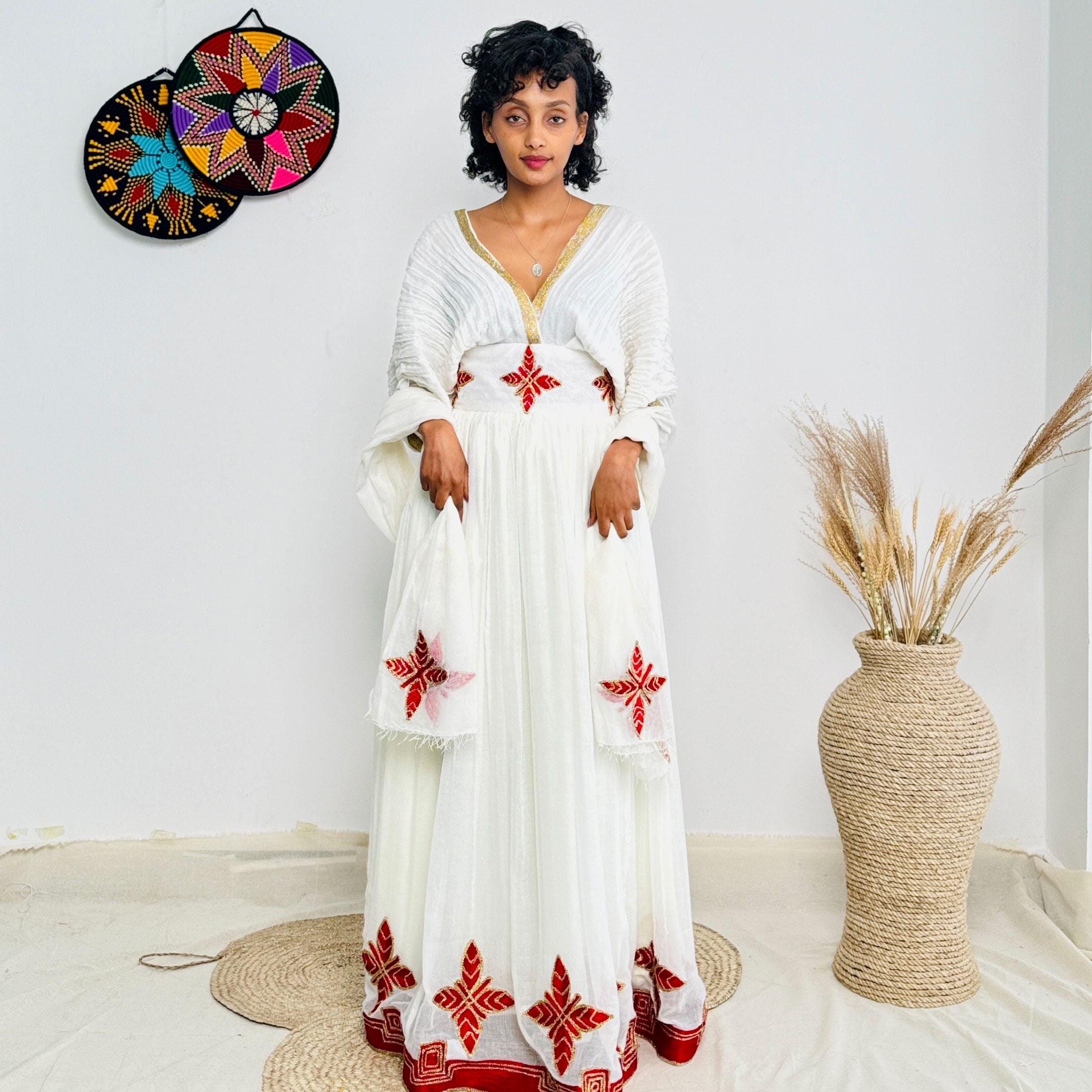Simple Red Habesha Dress Minimalist Design Habesha Kemis Hab51 - Etsy