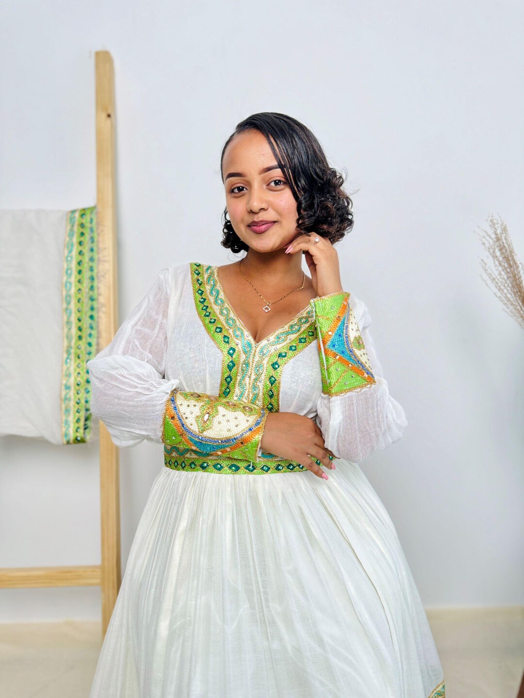 Ethiopian Handwoven Habesha Kemis | Fresh Green & Gold Tibeb ...