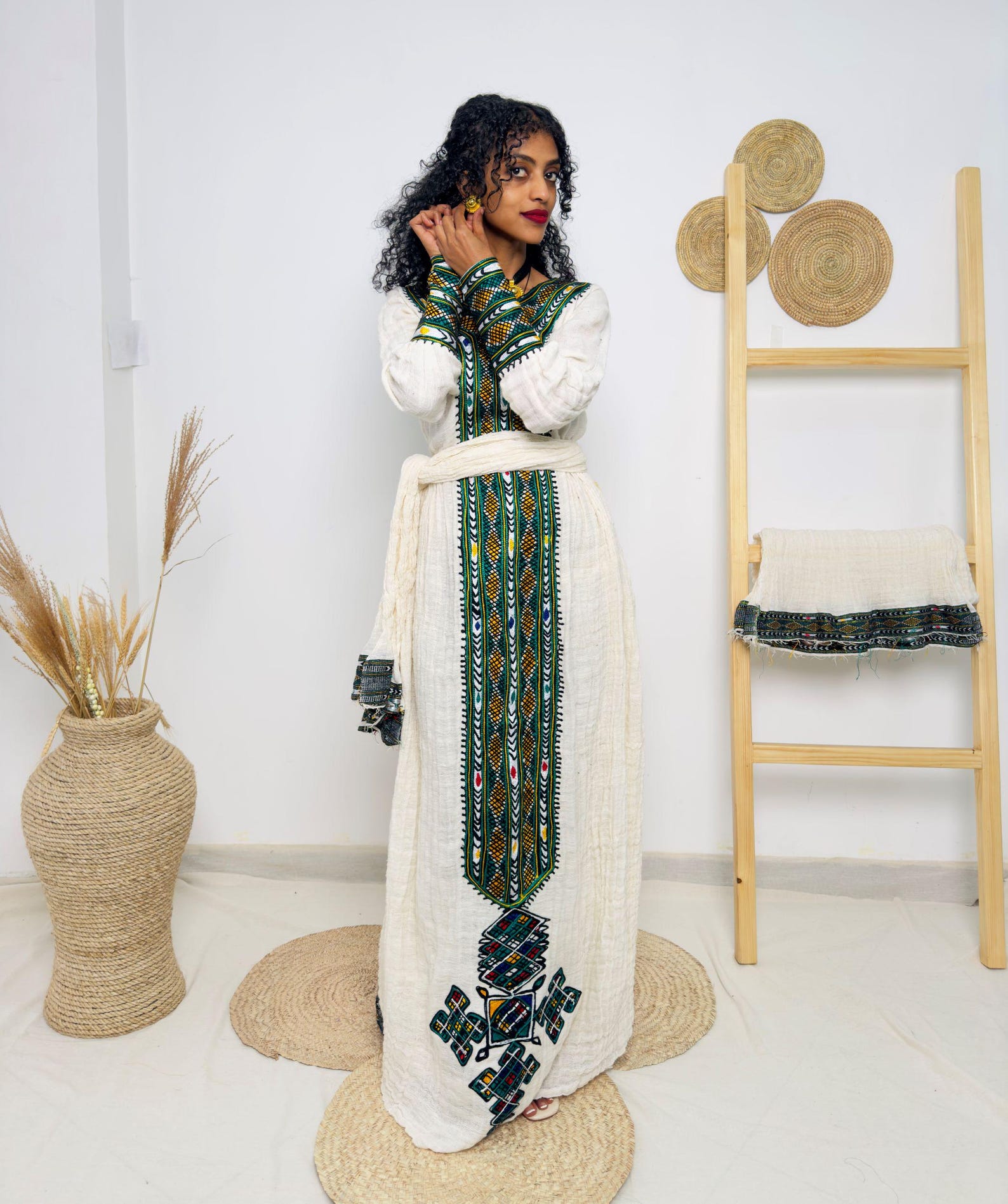 Traditional Ethiopian Habesha Dress | Handwoven Cotton | Green & Yellow ...