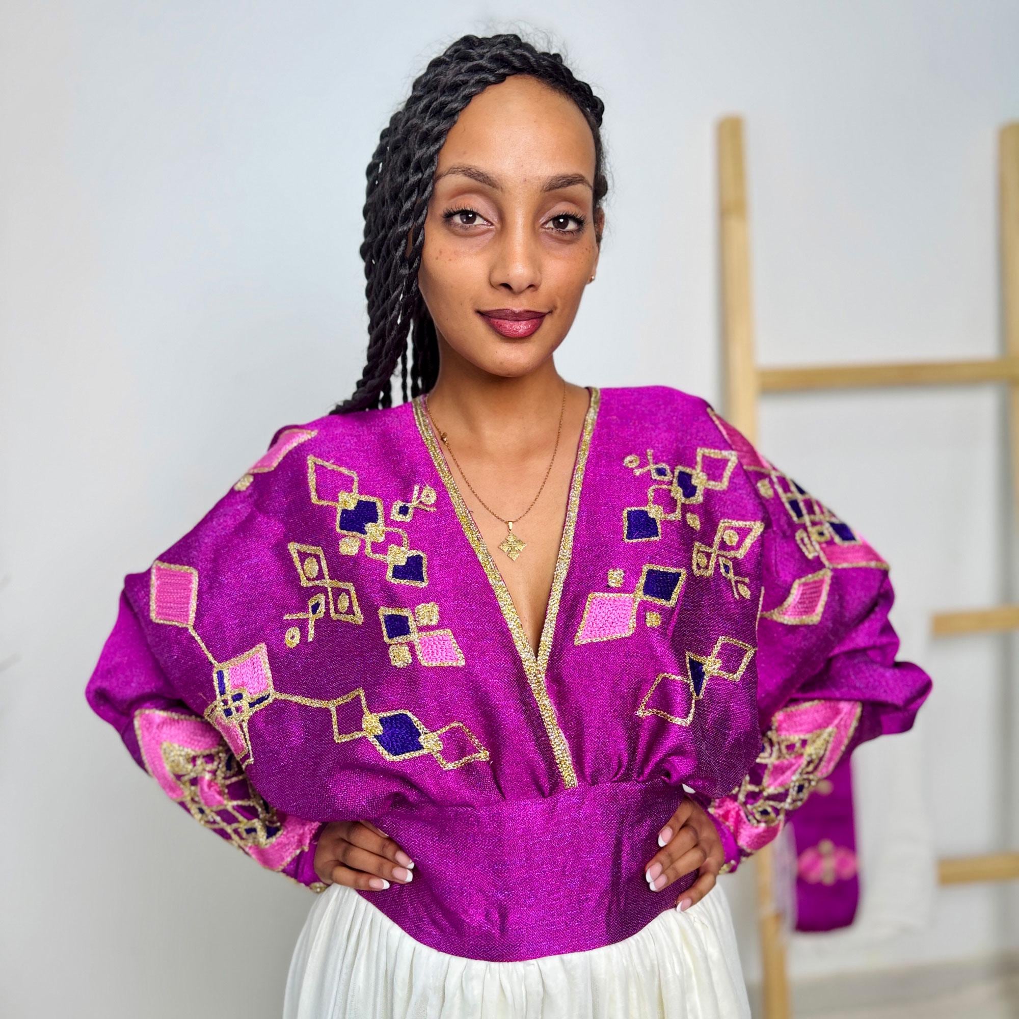 Habesha Kemis | Vibrant Purple Embroidery | Habesha Wedding Dress ...