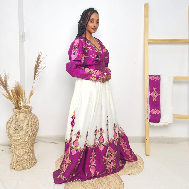 Habesha Kemis | Vibrant Purple Embroidery | Habesha Wedding Dress ...