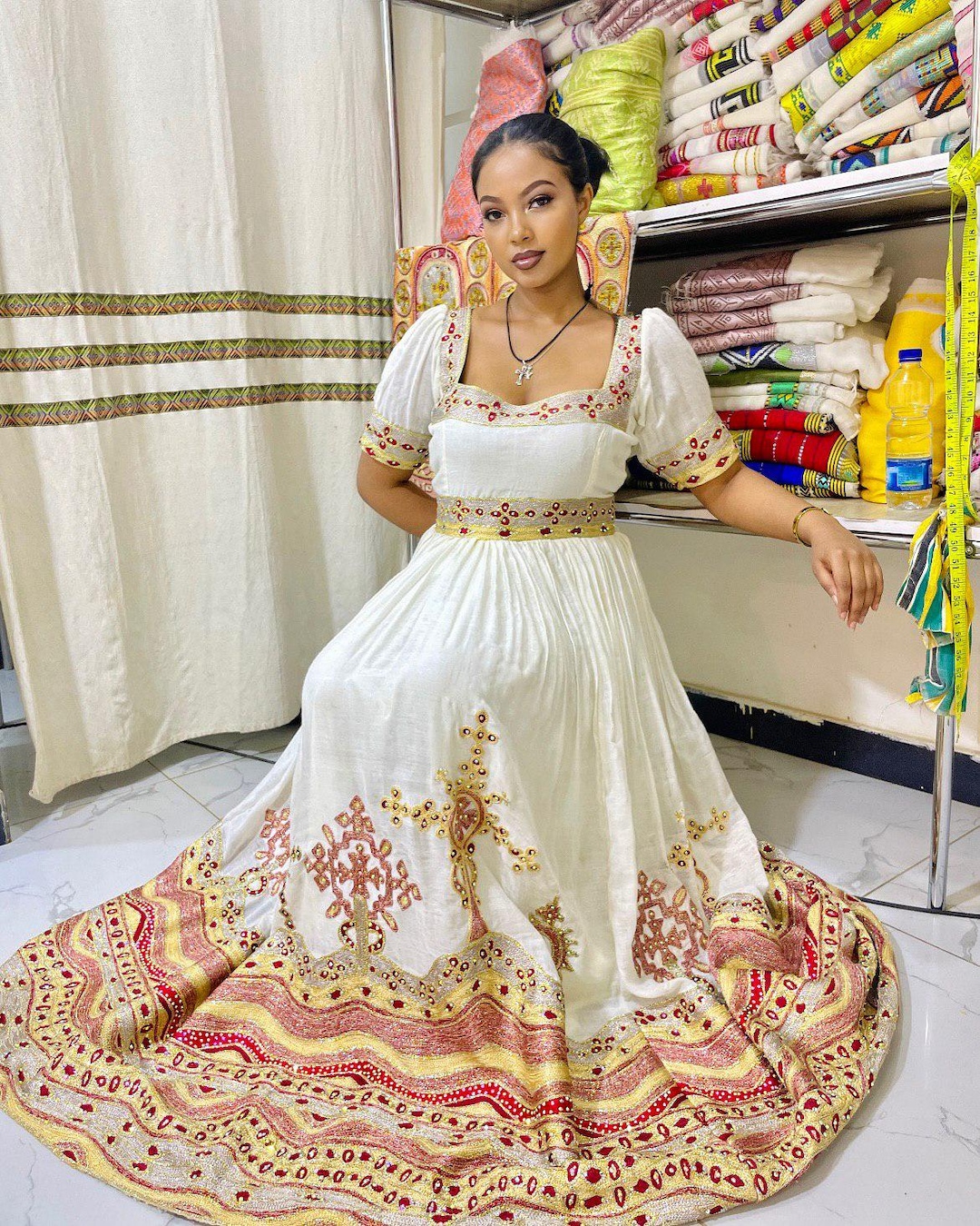 Filo Cross Pattern Habesha Dress | Ethiopian Traditional Clothing ...