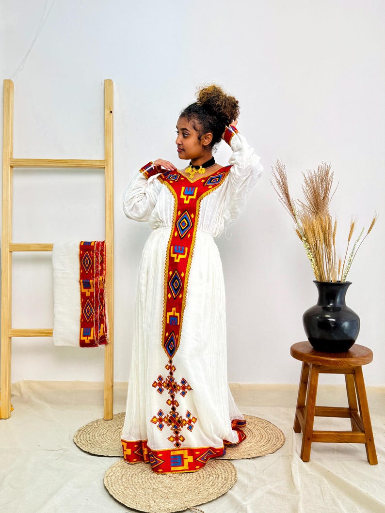 Gorgeous Red Habesha Dress With Exquisite Patterns Elegant Ethiopian ...