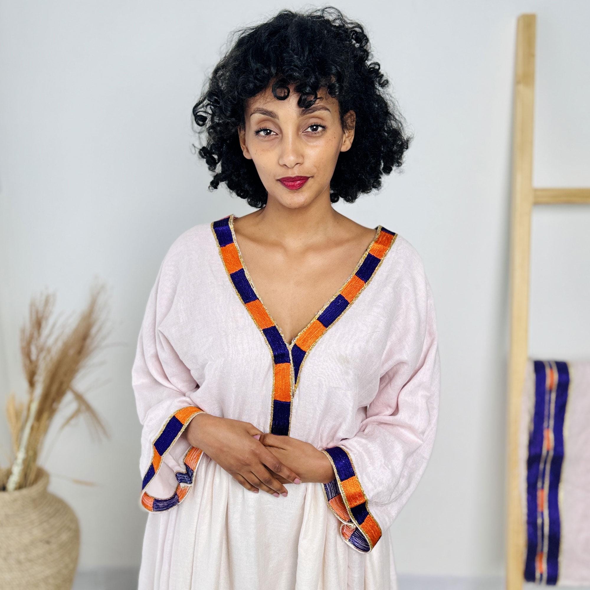Modern Orange and Blue Oromo Dress With Elegant Design Chic Ethiopian ...