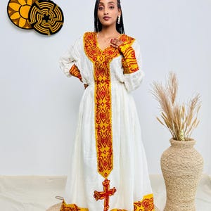 Habesha Dress Orange and Gold Full-sleeve Embroidered Design Special ...