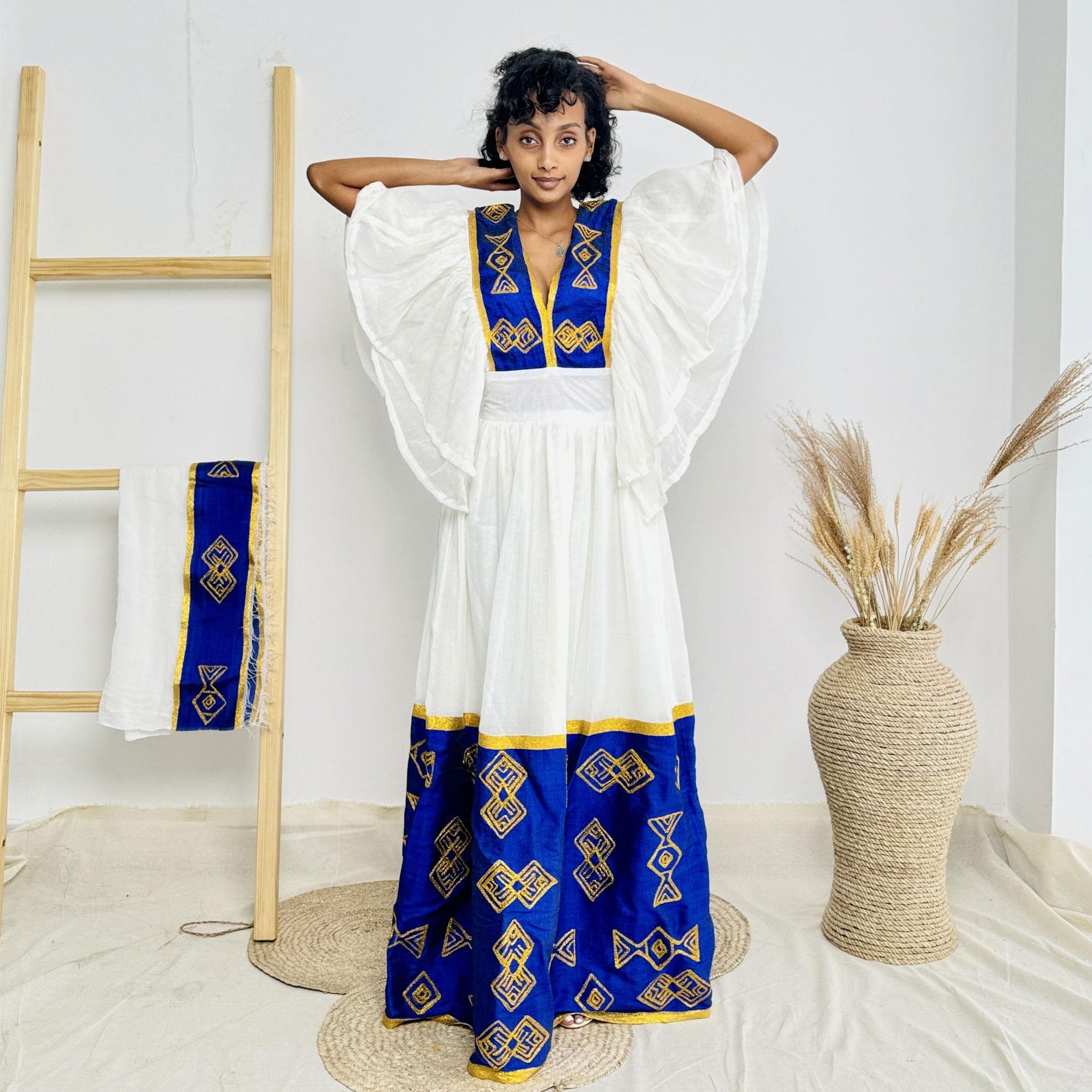 Dark Blue Habesha Dress With Unique Patterns Stylish Ethiopian Dress ...
