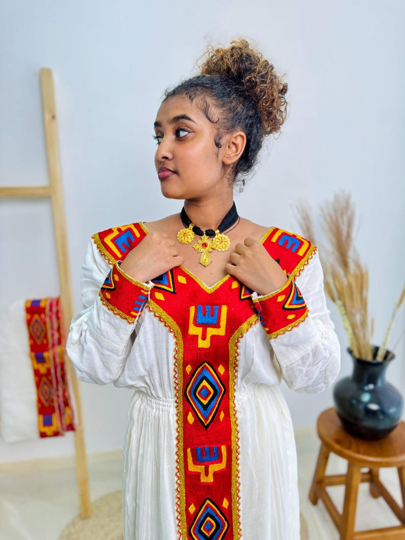Gorgeous Red Habesha Dress With Exquisite Patterns Elegant Ethiopian ...