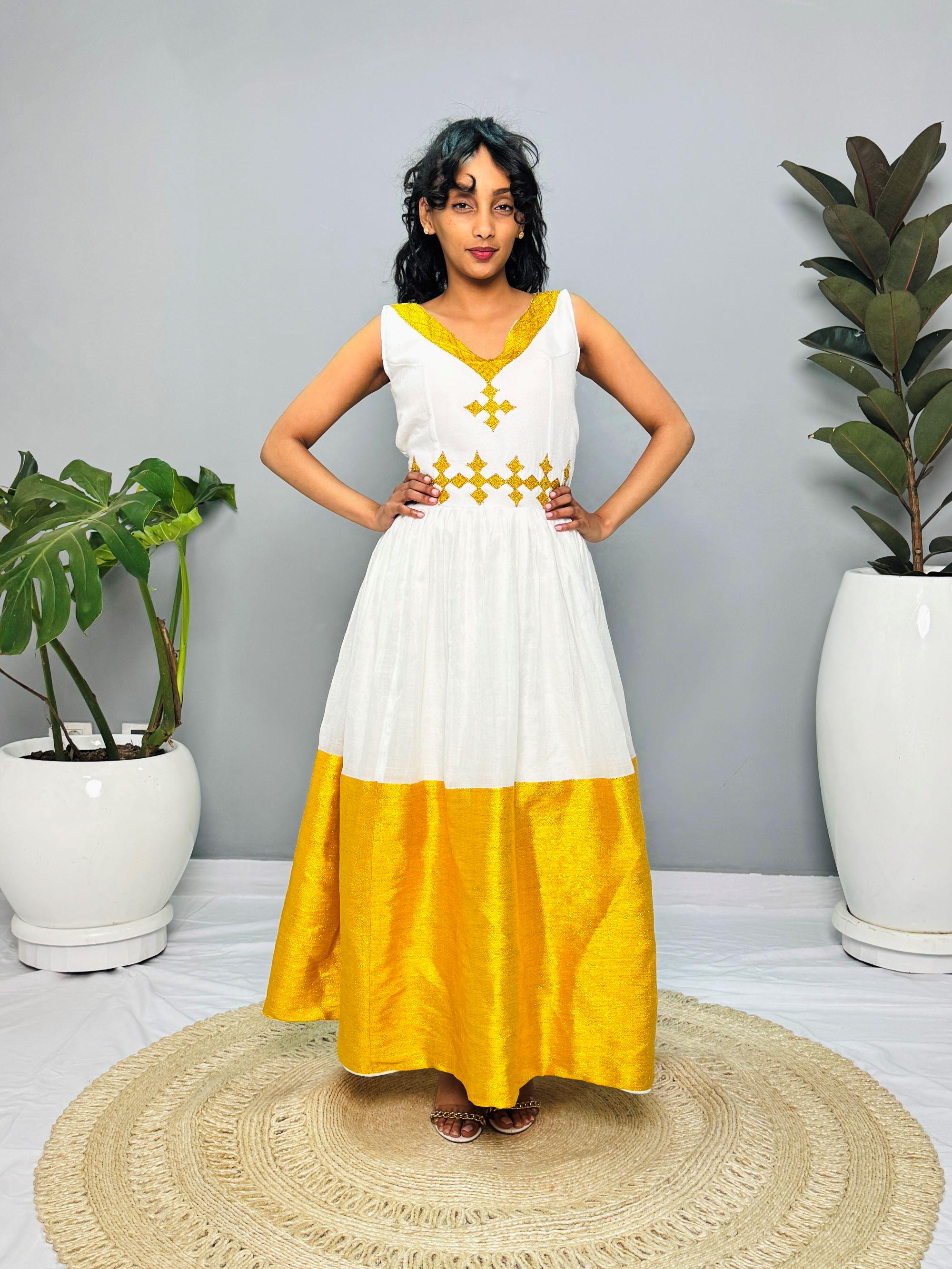 Modern Habesha Kemis | Elegant Ethiopian Handwoven Dress | Golden Tibeb ...