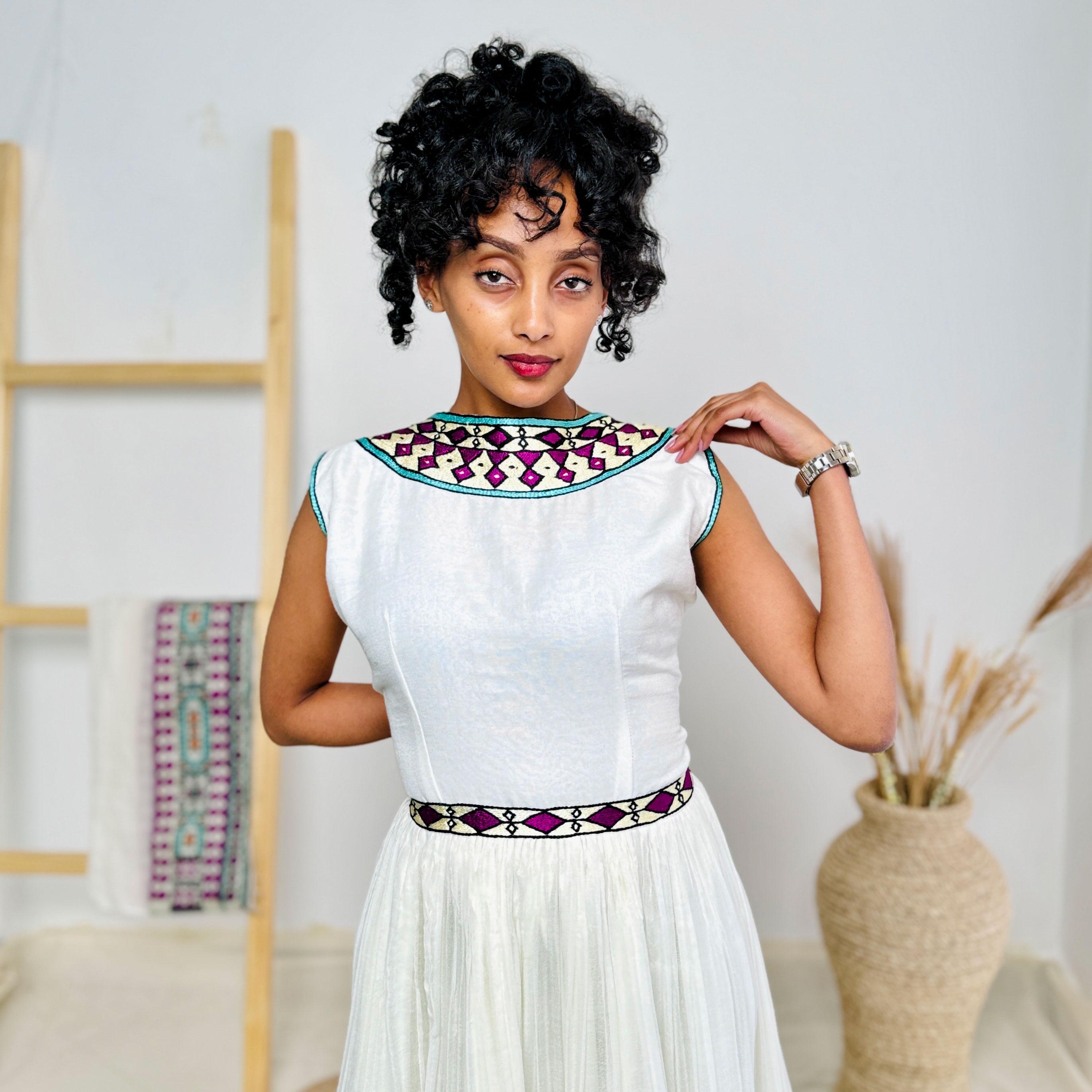 Vibrant Multicolor Habesha Dress Intricate Pattern Stylish Ethiopian ...