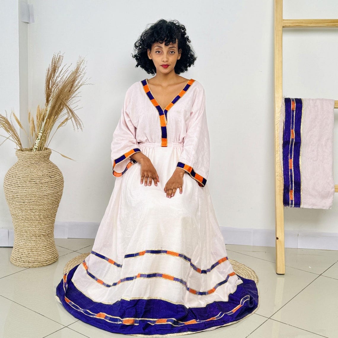 Modern Orange and Blue Oromo Dress With Elegant Design Chic Ethiopian ...