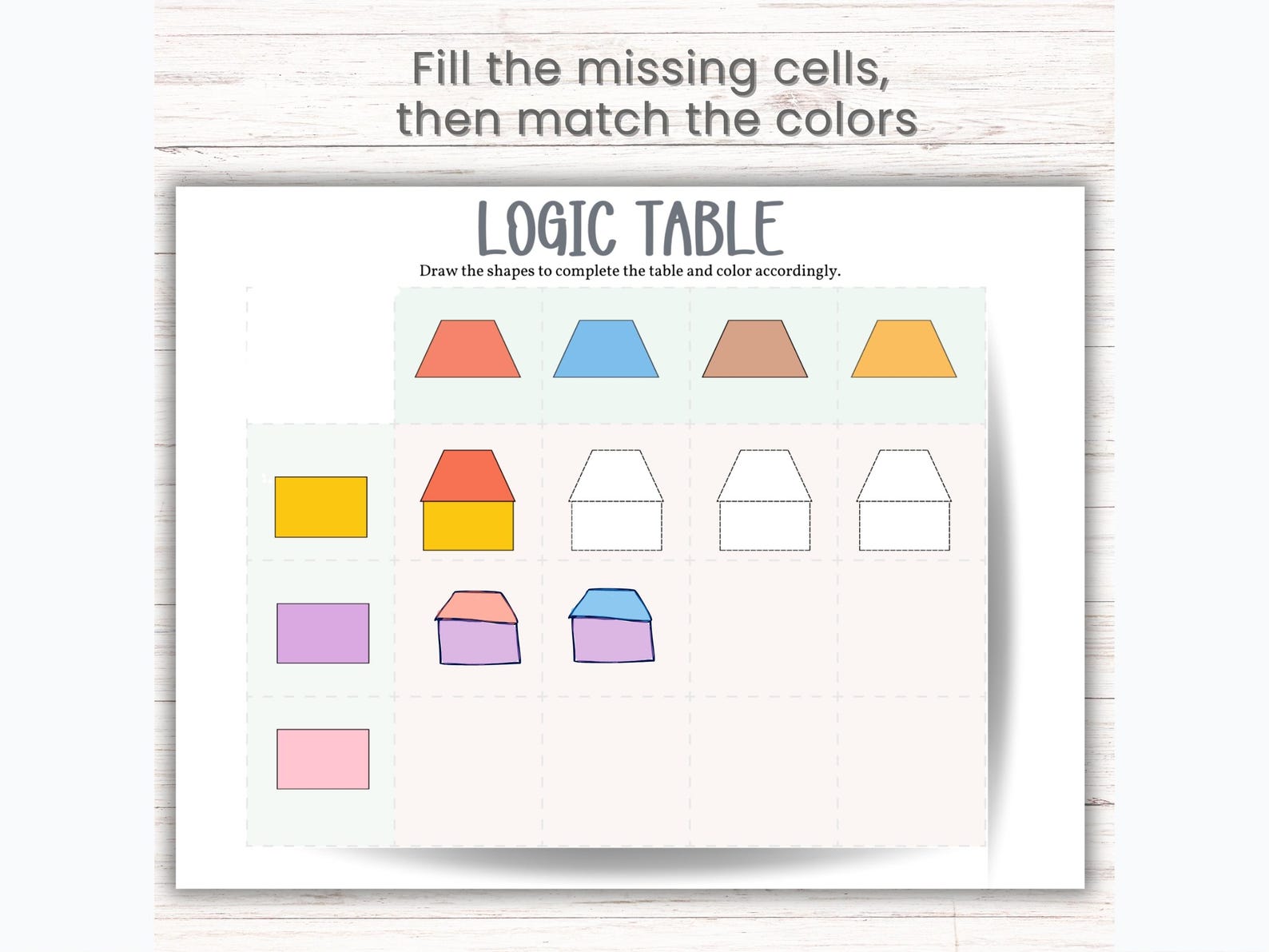 10 Easy Logic Table Bundle Printable Shapes and Colors Logic Table ...