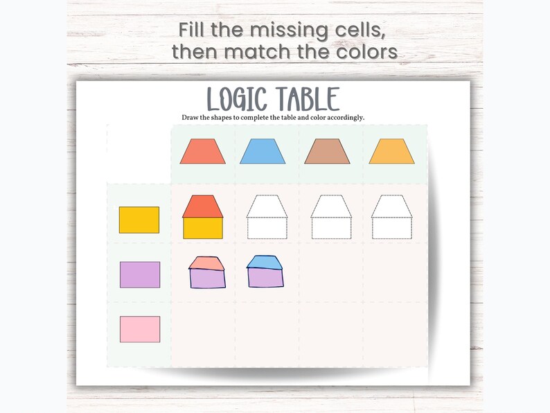 10 Easy Logic Table Bundle Printable Shapes and Colors Logic Table ...
