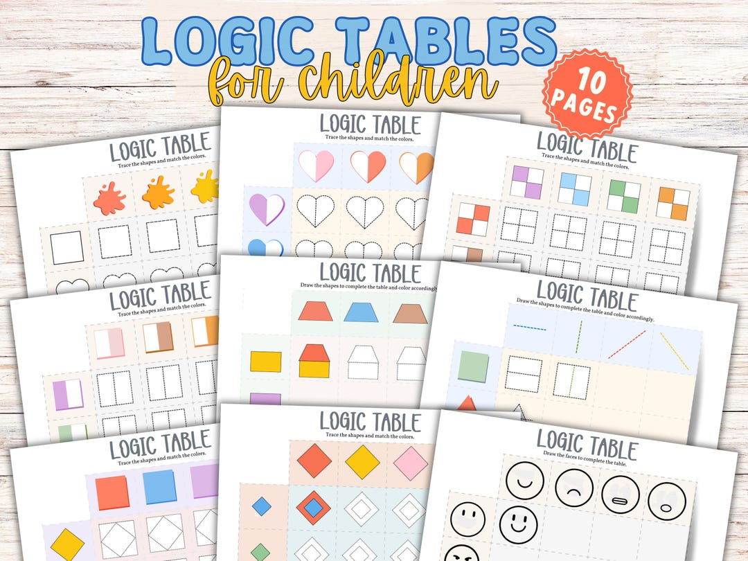 10 Easy Logic Table Bundle Printable Shapes and Colors Logic Table ...