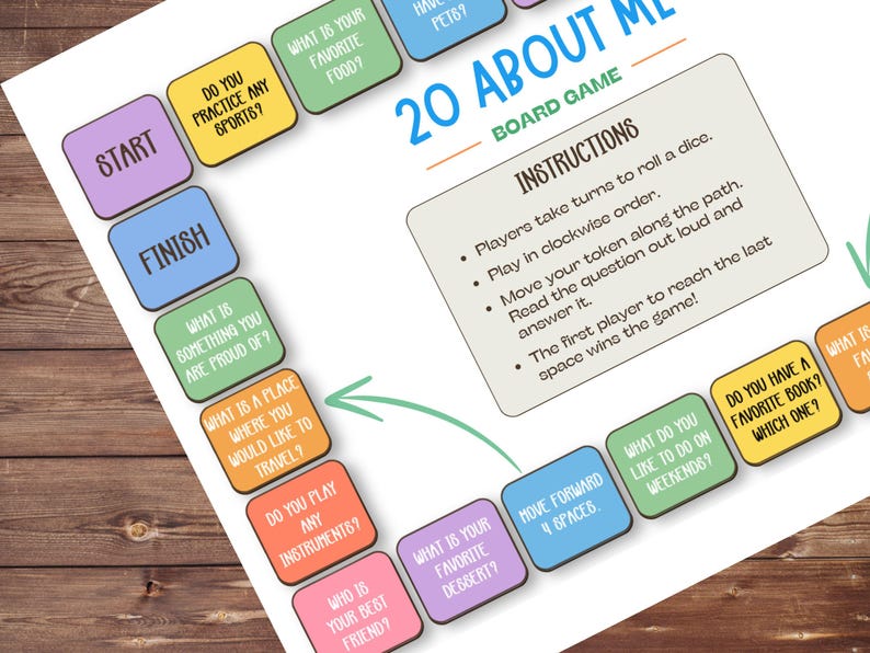 All About Me Printable Board Game for Kids Back to School Ice Breaker ...