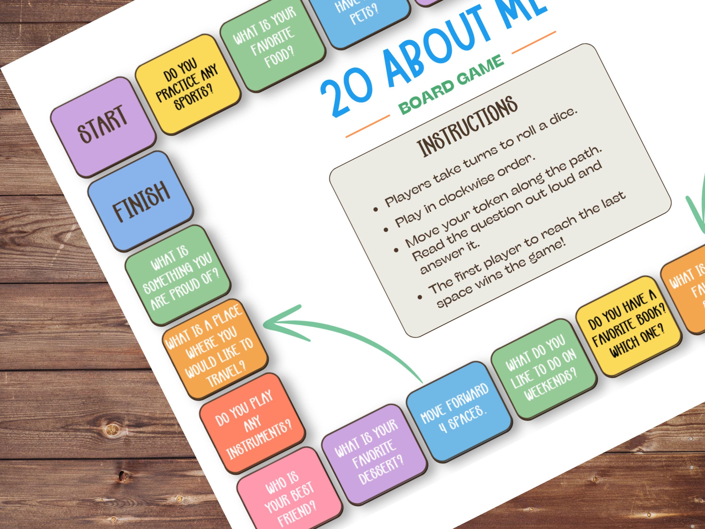 All About Me Printable Board Game for Kids Back to School Ice Breaker ...