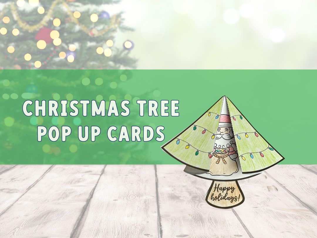 4 Foldable Christmas Tree Pop up Cards, Coloring Christmas DIY Paper ...