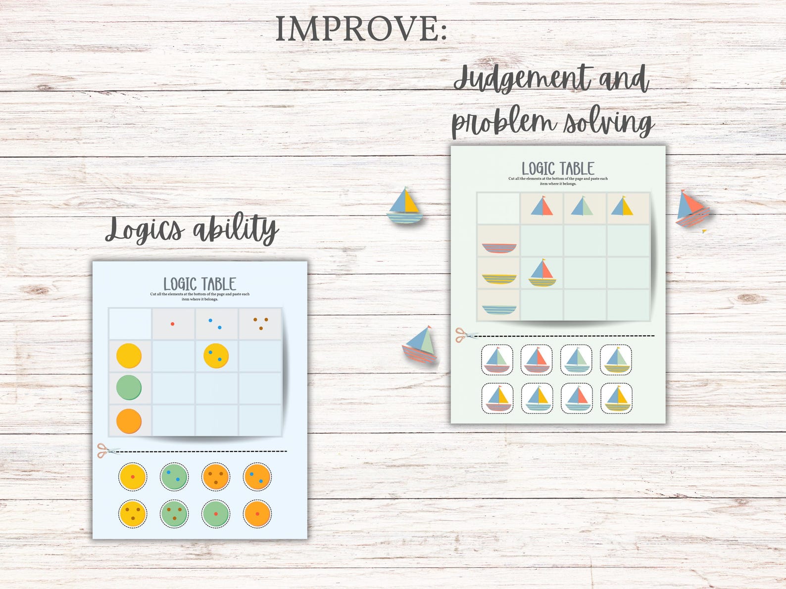 Logic Table Games Printable, Kids Logic Activity Pack Printable, Cut ...