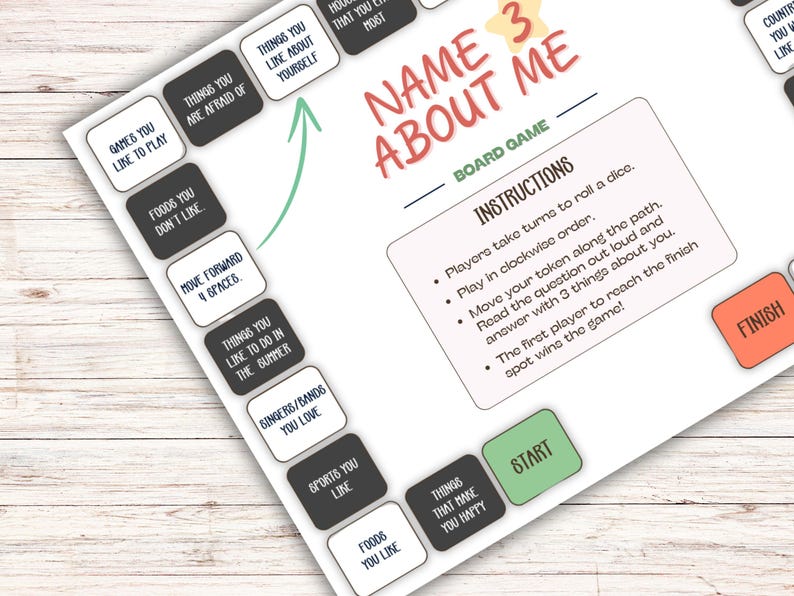 Getting to Know You Board Game Printable | Name 3 About Me | Back to ...