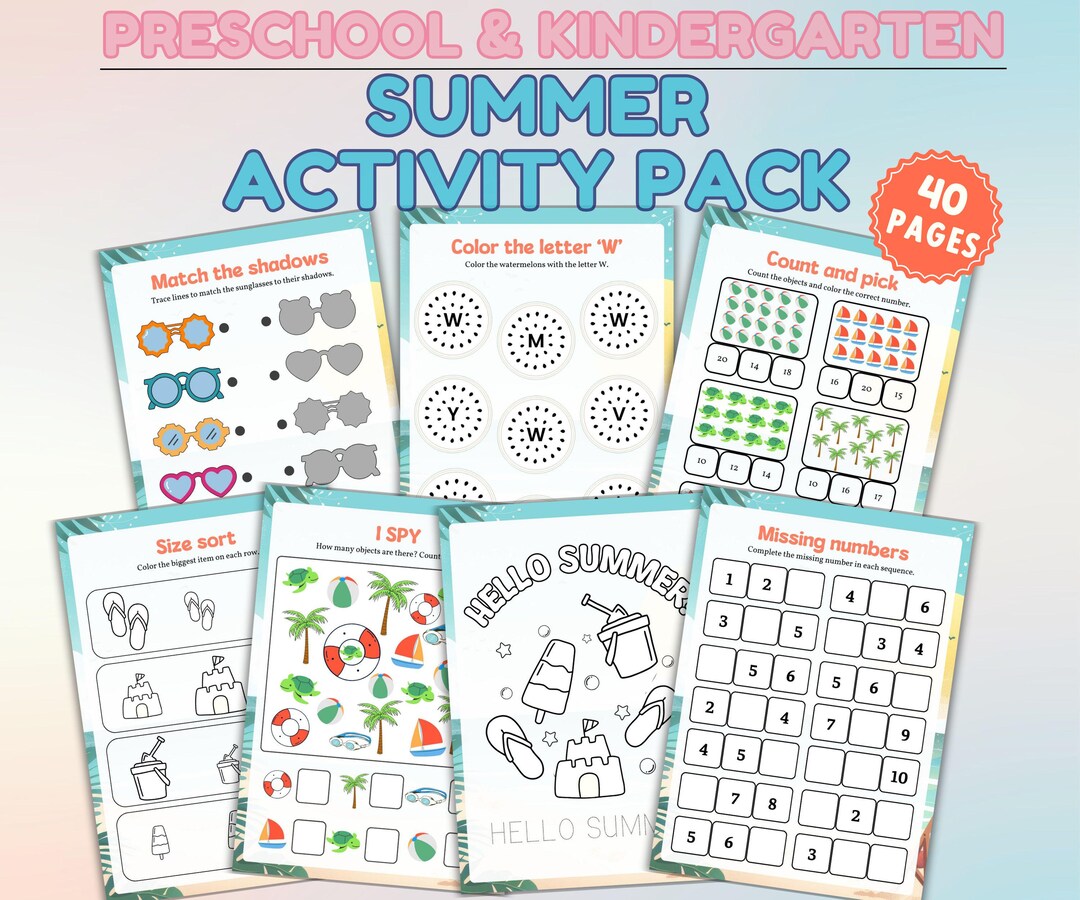 Summer Preschool Activity Packet for Kids, Summer Worksheet Bundle ...