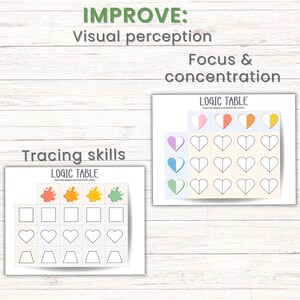 10 Easy Logic Table Bundle Printable Shapes and Colors Logic Table ...