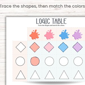 10 Easy Logic Table Bundle Printable Shapes and Colors Logic Table ...