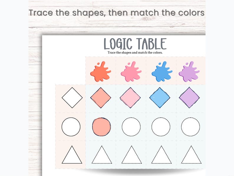 10 Easy Logic Table Bundle Printable Shapes and Colors Logic Table ...