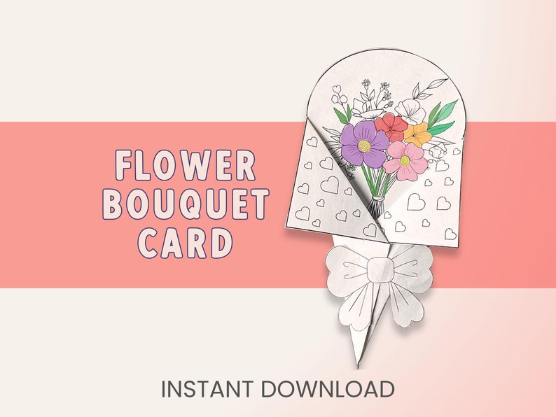 Printable Flower Bouquet Craft Mothers Day Coloring Card, Kids Gift for ...