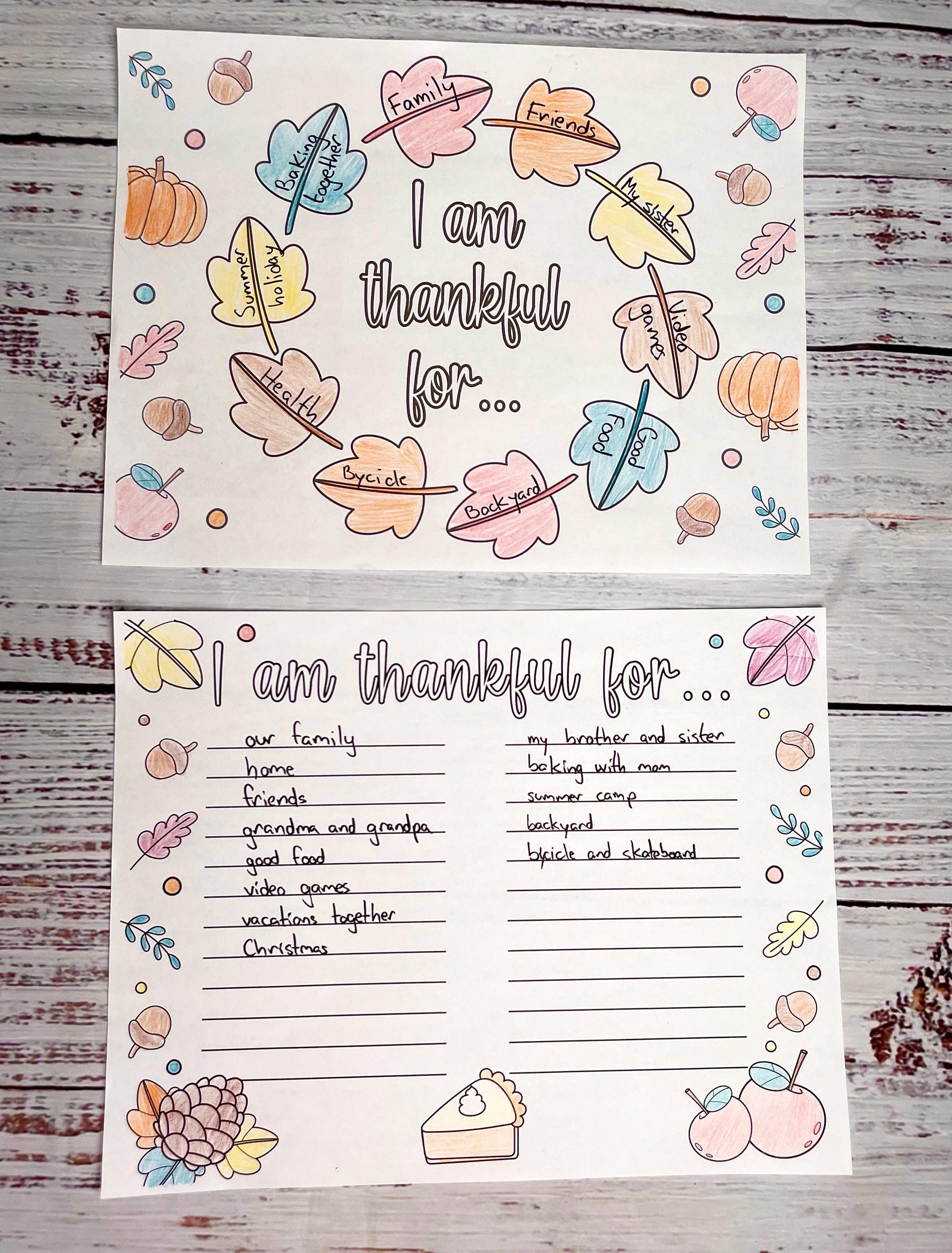 I Am Thankful for Printable Activity for Kids, Thankful List, Family ...