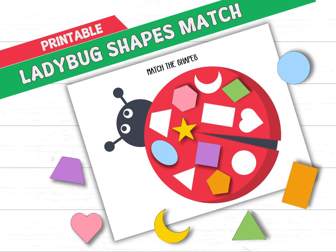 Shapes Matching Activity Printable for Kids, Toddler Ladybug Worksheets ...